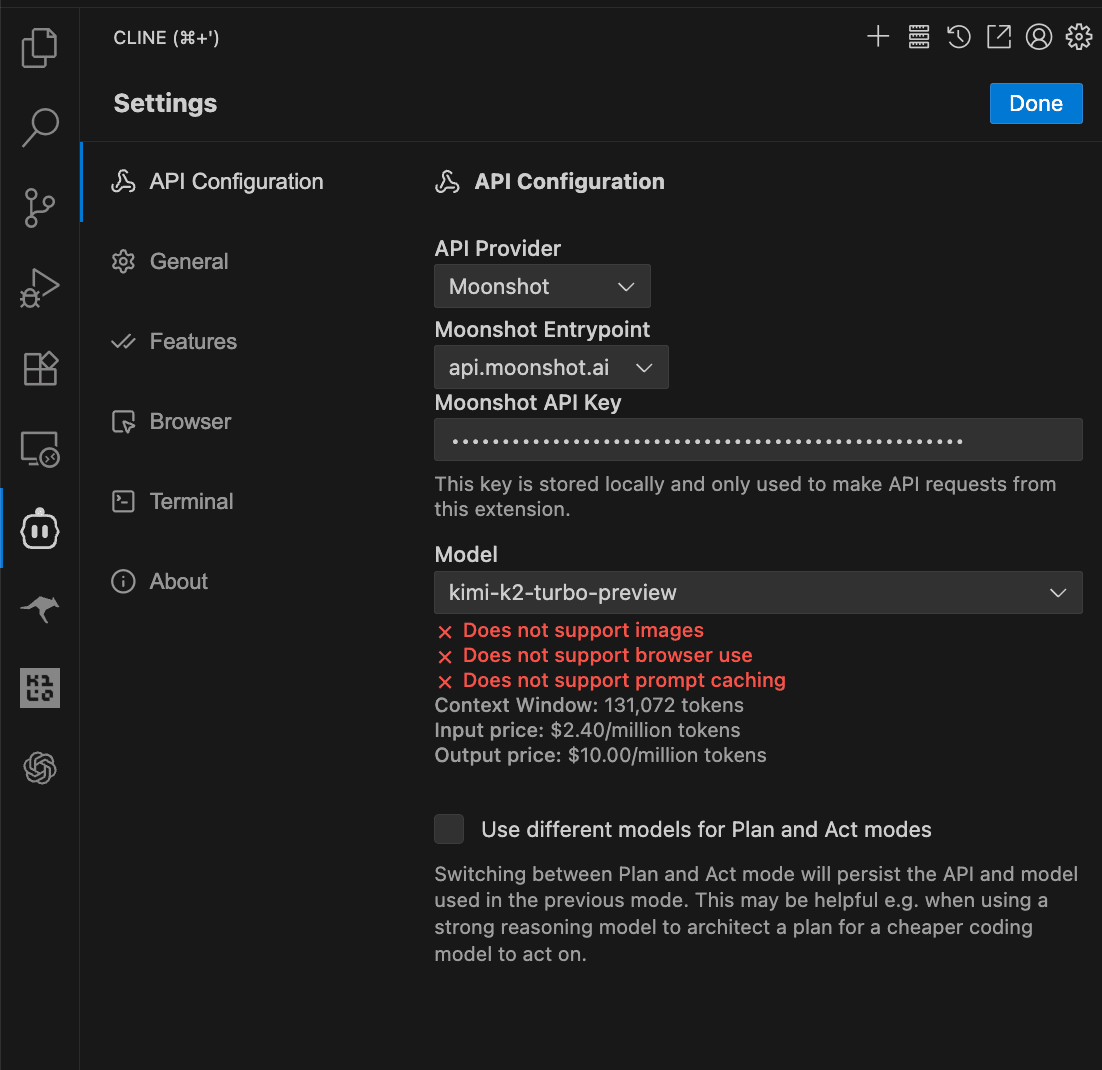 Configure to Use kimi-k2-turbo-preview Model